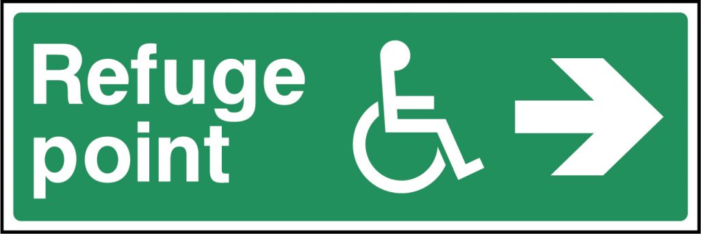 Wheelchair access refuge point arrow right sign - Emergency Escape ...