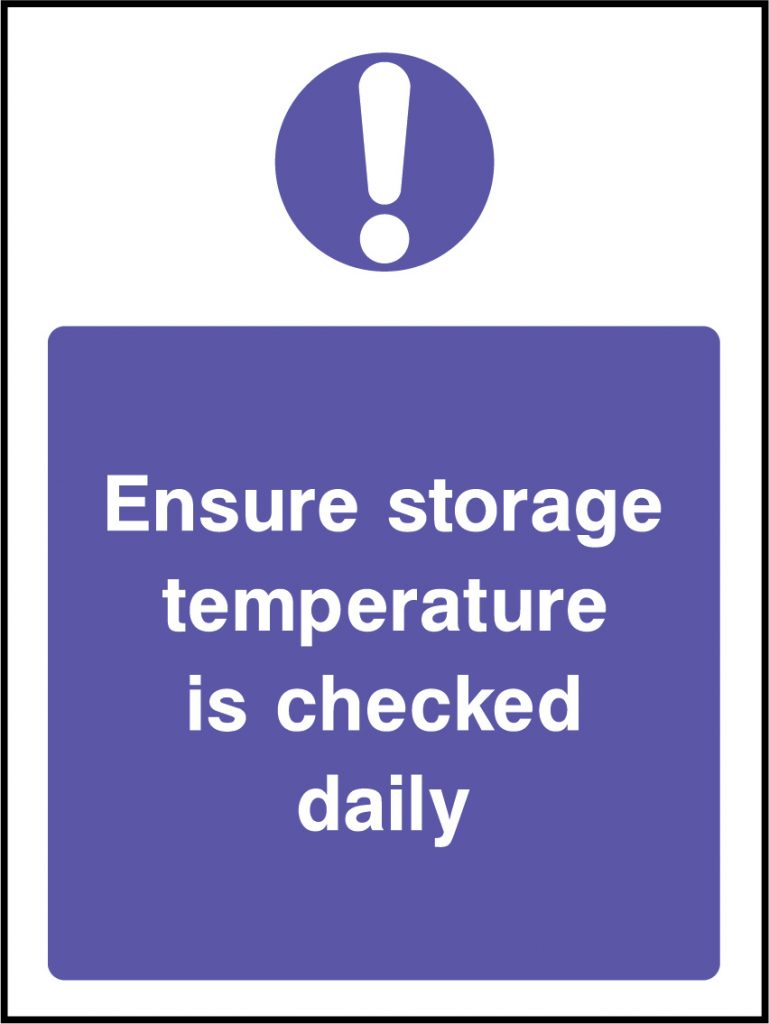 Ensure storage temperature is checked daily sign - Food Processing ...