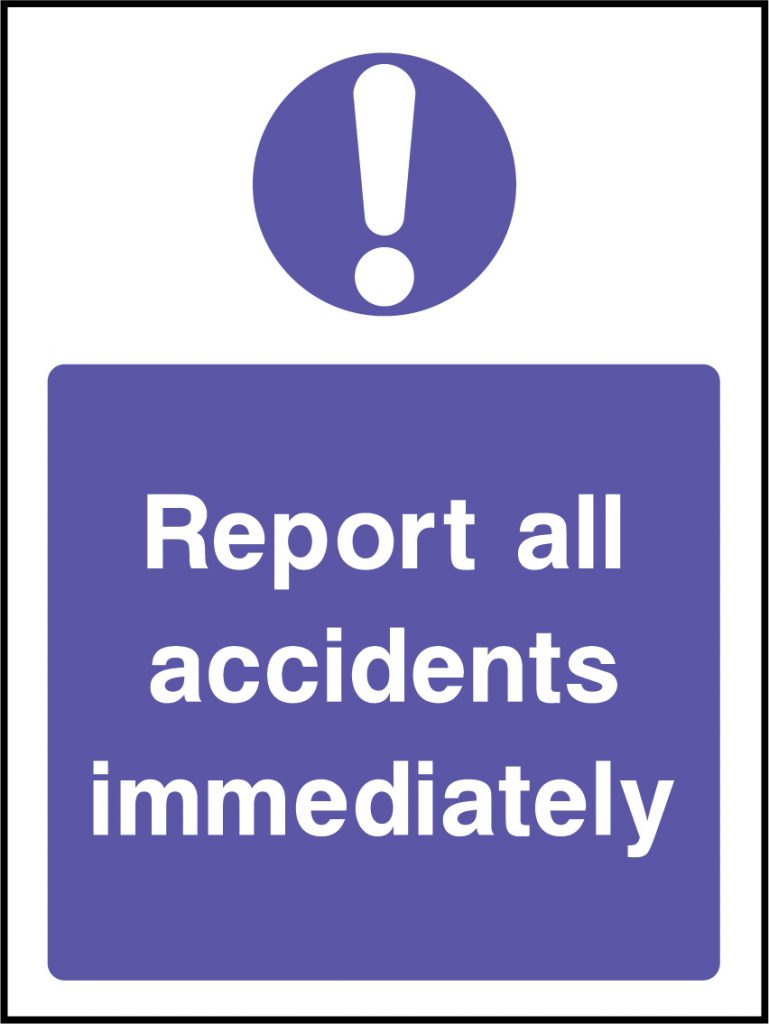 Report all accidents immediately portrait sign - Mandatory Machinery ...