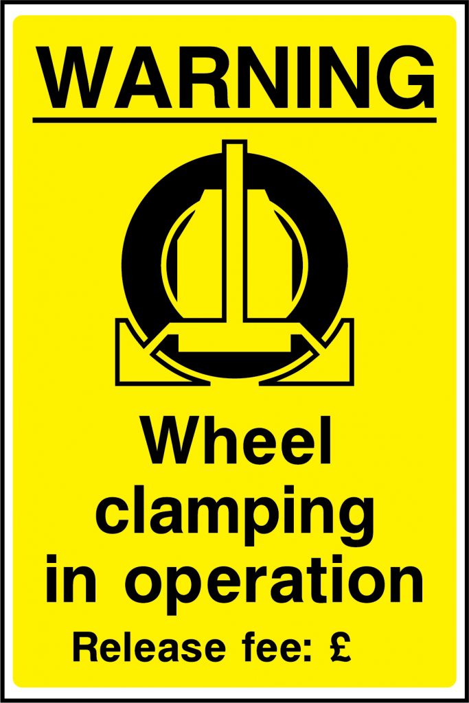 Warning wheel clamping in operation sign - Parking > Warning Signs For ...