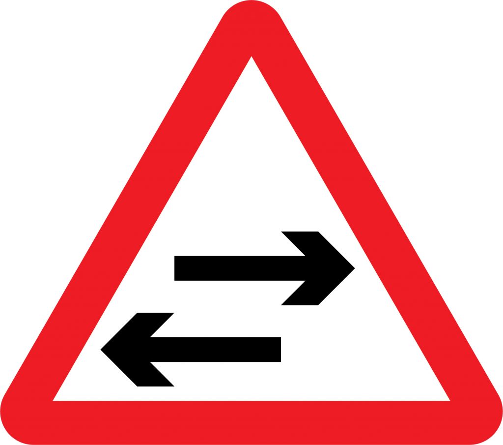 Two-way traffic crosses one way road road sign - Road Traffic Warning ...