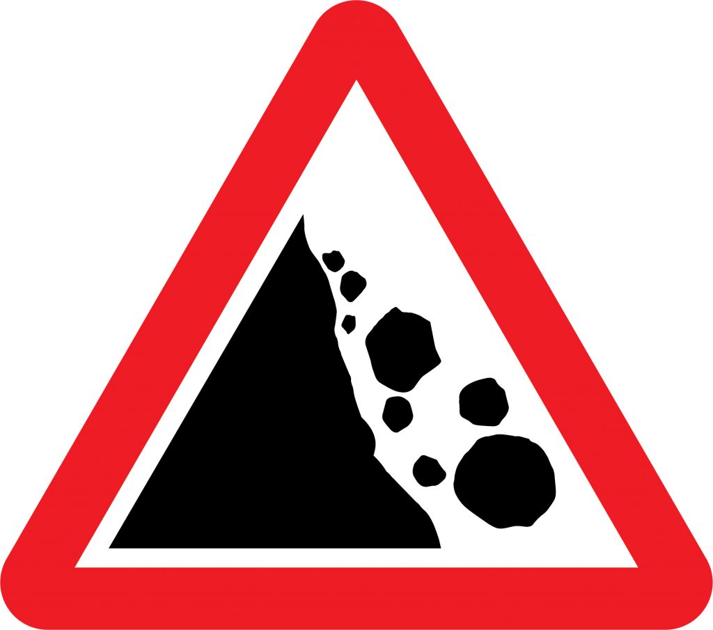 Falling or fallen rocks on the left road sign - Road Traffic Warning ...
