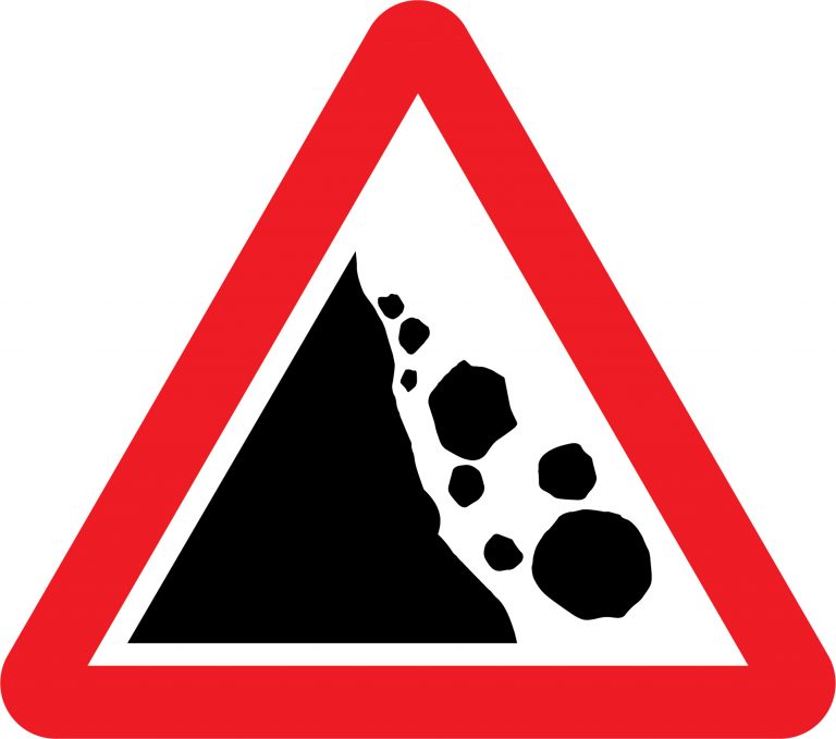 Falling or fallen rocks on the left road sign - Road Traffic Warning ...