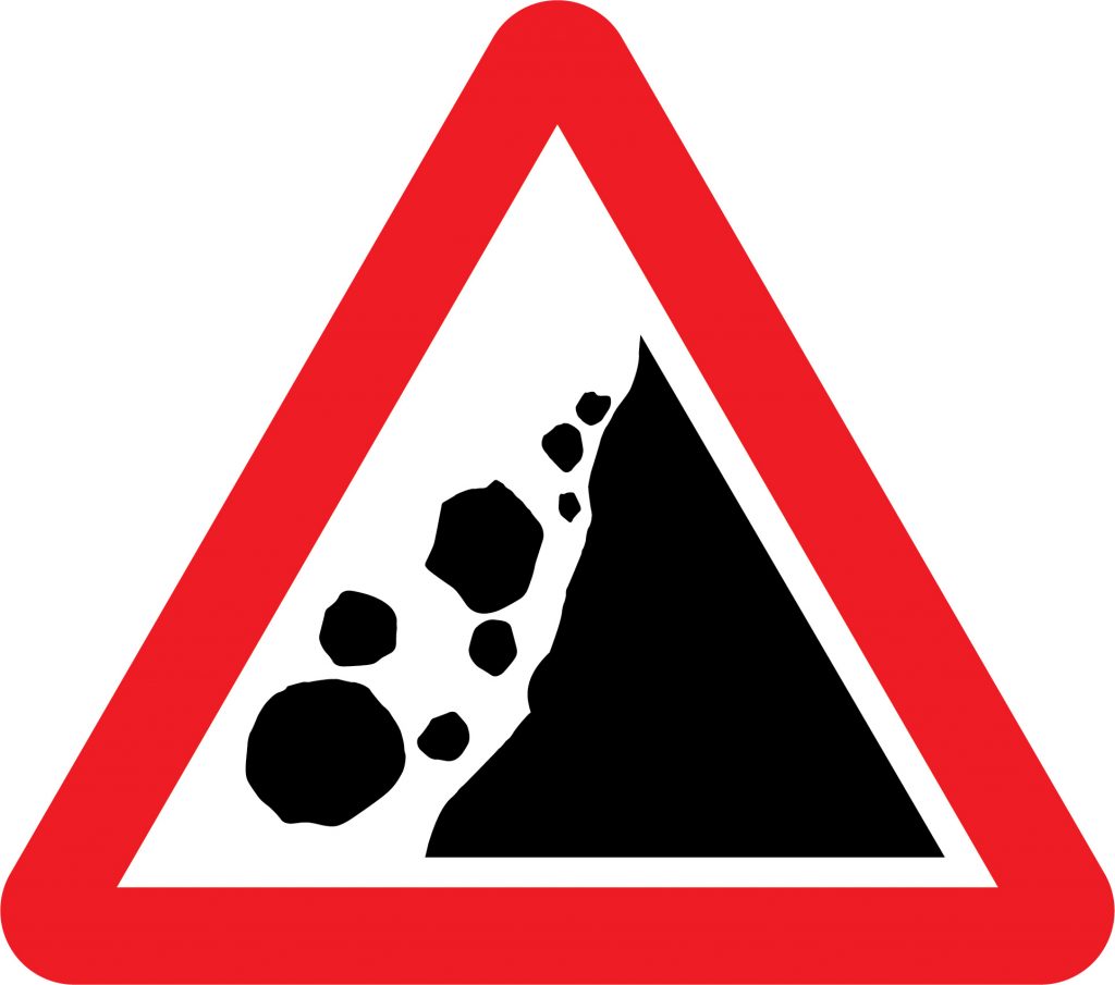 Falling or fallen rocks on the right road sign - Road Traffic Warning ...