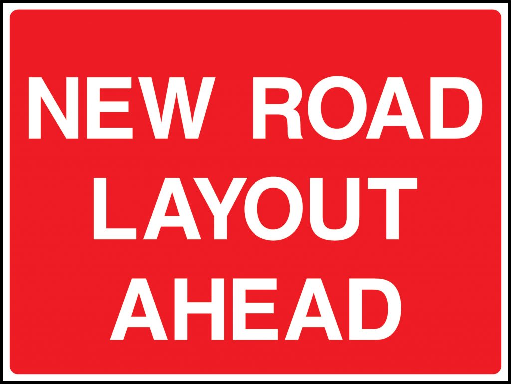 New road layout ahead site traffic road sign - Road Traffic Site ...
