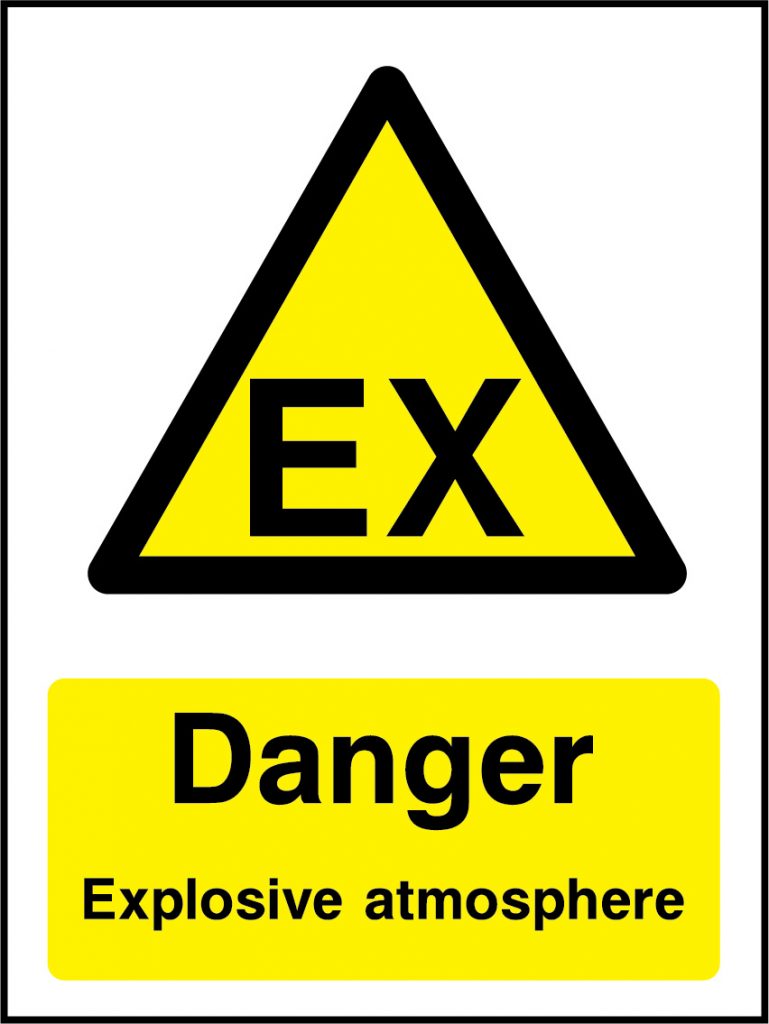 Danger explosive atmosphere EX portrait sign - Warning Chemical Danger ...