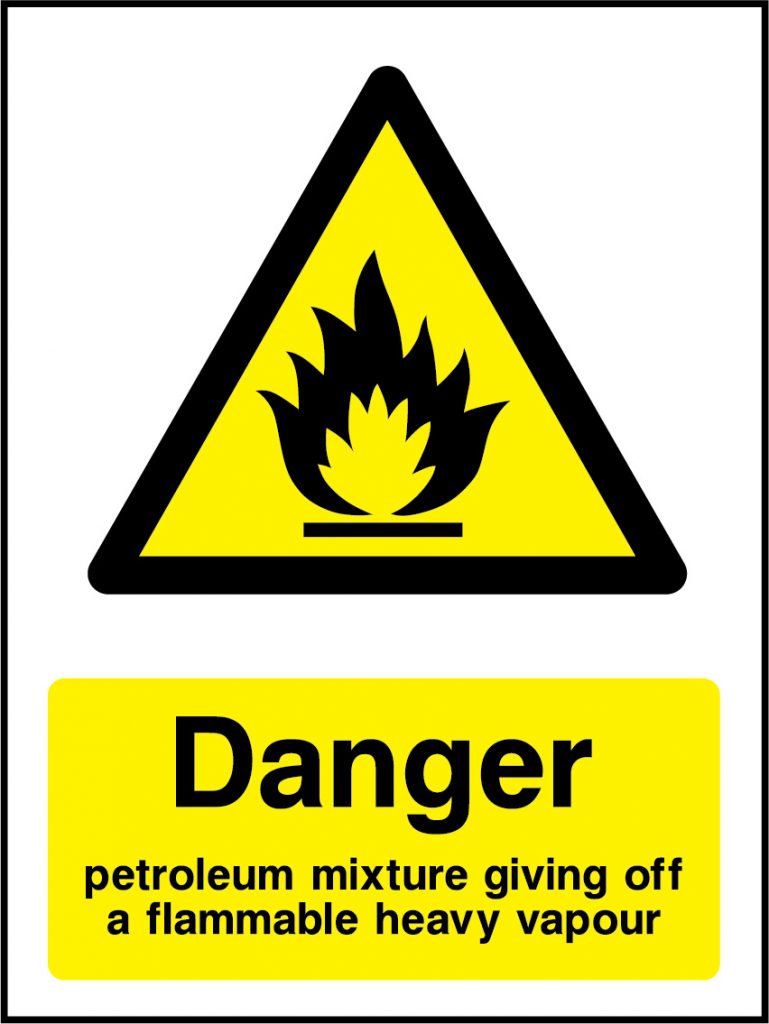 Danger petroleum mixture giving off vapour portrait sign - Warning ...