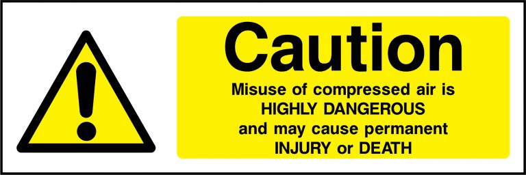 Caution misuse of compressed air hazard sign - Warning Machinery Hazard ...