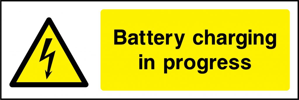 Battery charging in process sign - Warning Electrical Hazard ...