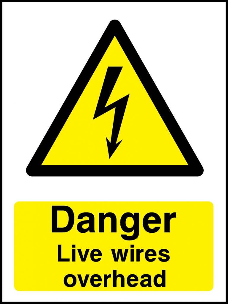 Danger live wires overhead portrait sign - Warning Electrical Hazard ...