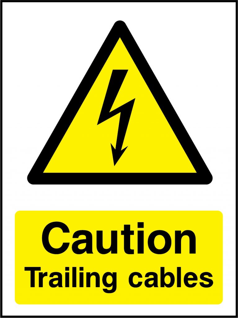 Caution trailing cables portrait sign - Warning Electrical Hazard ...